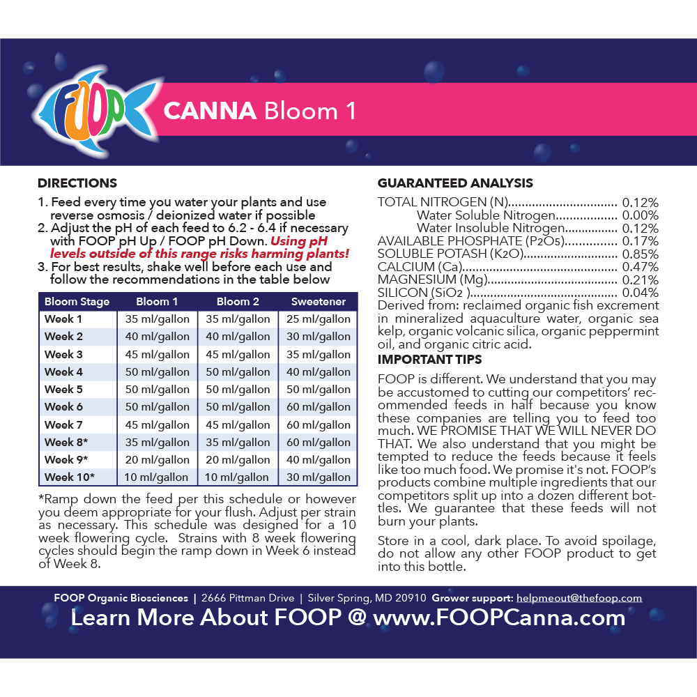 FOOP Canna Bloom 1 / Foop Organic Biosciences nutrient info - GrowDiaries